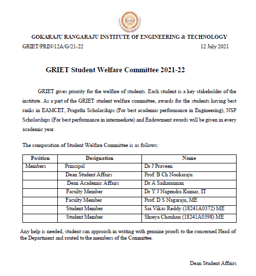 Student Welfare Committee